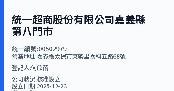 統一超商股份有限公司嘉義縣第八門市的照片-統編 00502979(嘉義縣) 公司登記資料與營業項目詳細圖表