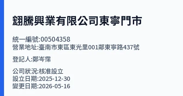翝騰興業有限公司東寧門市的照片-統編 00504358(臺南市) 公司登記資料與營業項目詳細圖表