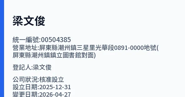 梁文俊的照片-統編 00504385(屏東縣) 公司登記資料與營業項目詳細圖表