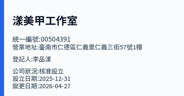 漾美甲工作室的照片-統編 00504391(臺南市) 公司登記資料與營業項目詳細圖表