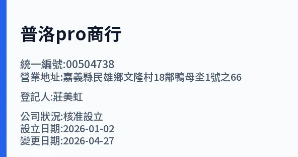 普洛pro商行的照片-統編 00504738(嘉義縣) 公司登記資料與營業項目詳細圖表