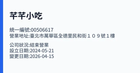 芊芊小吃的照片-統編 00506617(臺北市) 公司登記資料與營業項目詳細圖表
