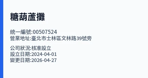 糖葫蘆攤的照片-統編 00507524(臺北市) 公司登記資料與營業項目詳細圖表