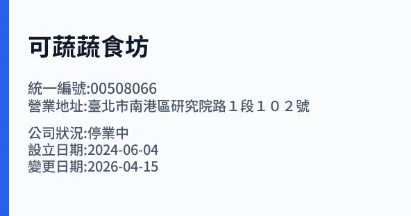 可蔬蔬食坊的照片-統編 00508066(臺北市) 公司登記資料與營業項目詳細圖表