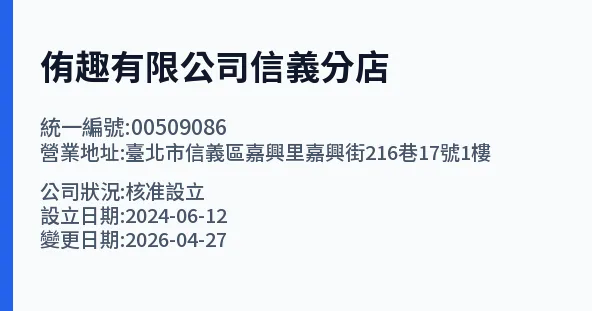 侑趣有限公司信義分店的照片-統編 00509086(臺北市) 公司登記資料與營業項目詳細圖表