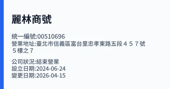 麗林商號的照片-統編 00510696(臺北市) 公司登記資料與營業項目詳細圖表