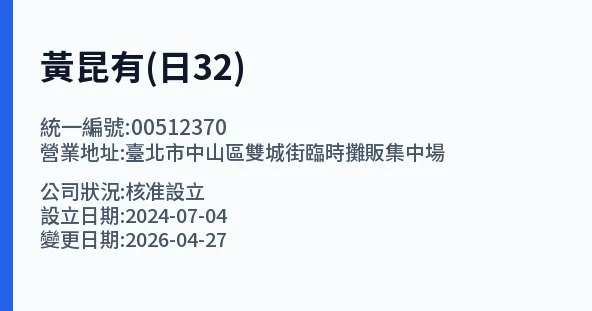 黃昆有(日32)的照片-統編 00512370(臺北市) 公司登記資料與營業項目詳細圖表