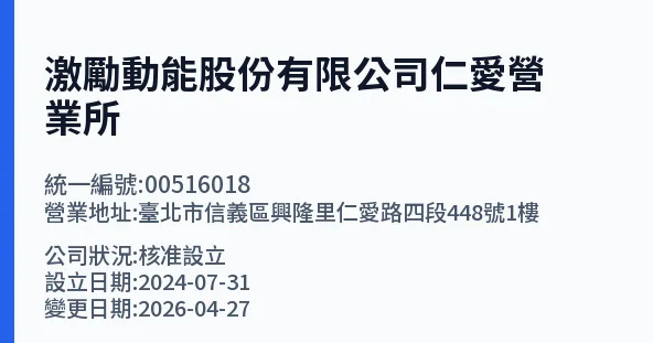激勵動能股份有限公司仁愛營業所的照片-統編 00516018(臺北市) 公司登記資料與營業項目詳細圖表