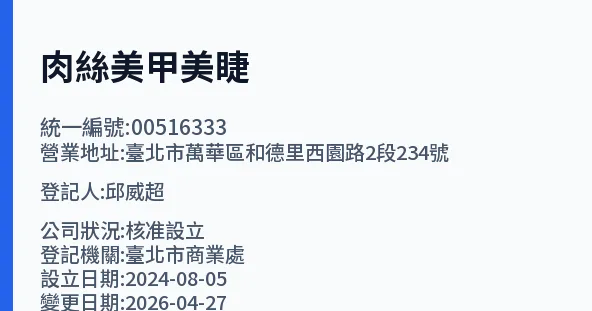 肉絲美甲美睫的照片-統編 00516333(臺北市) 公司登記資料與營業項目詳細圖表