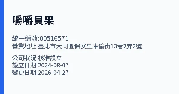 嚼嚼貝果的照片-統編 00516571(臺北市) 公司登記資料與營業項目詳細圖表