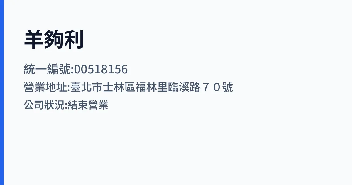 羊夠利 - 統編 00518156(臺北市) 公司登記資料與營業項目詳細圖表