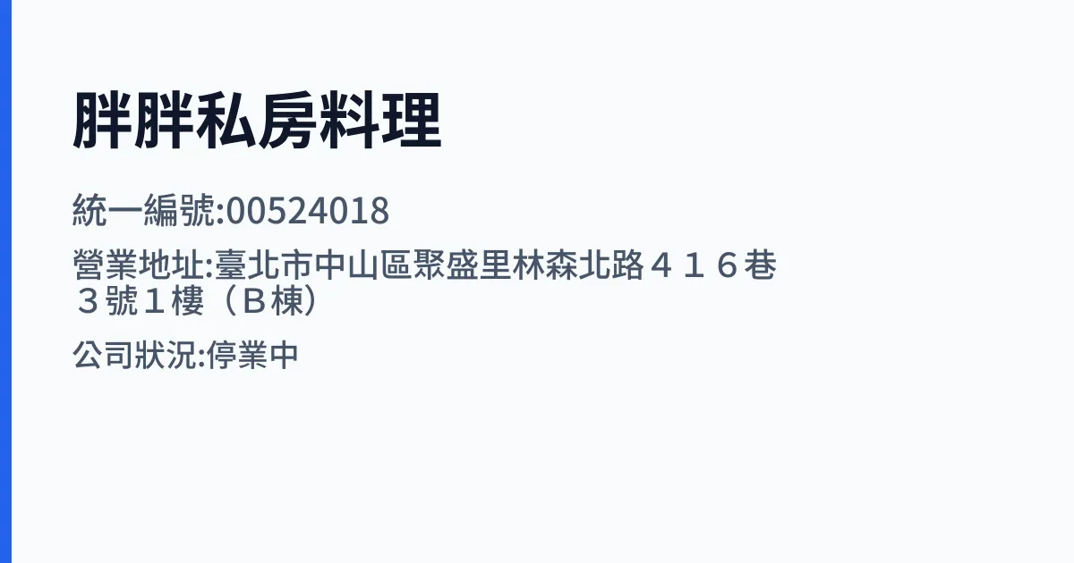 胖胖私房料理 - 統編 00524018(臺北市) 公司登記資料與營業項目詳細圖表