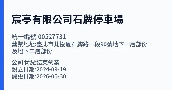 宸亭有限公司石牌停車場的照片-統編 00527731(臺北市) 公司登記資料與營業項目詳細圖表