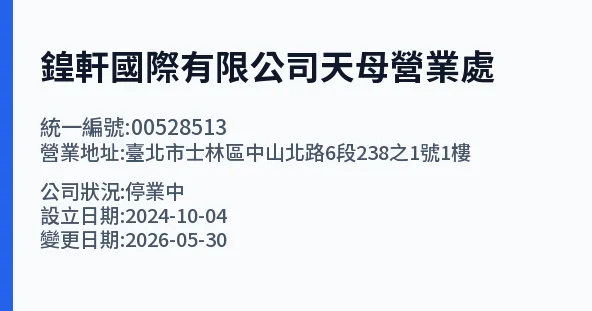 鍠軒國際有限公司天母營業處的照片-統編 00528513(臺北市) 公司登記資料與營業項目詳細圖表