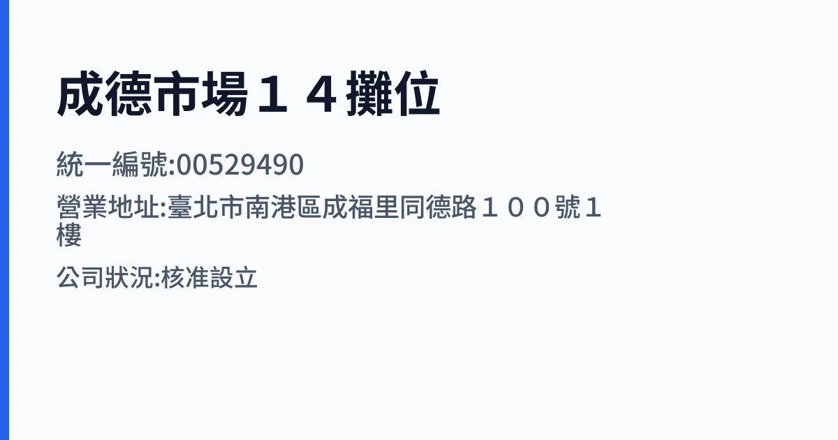 成德市場１４攤位 - 統編 00529490(臺北市) 公司登記資料與營業項目詳細圖表