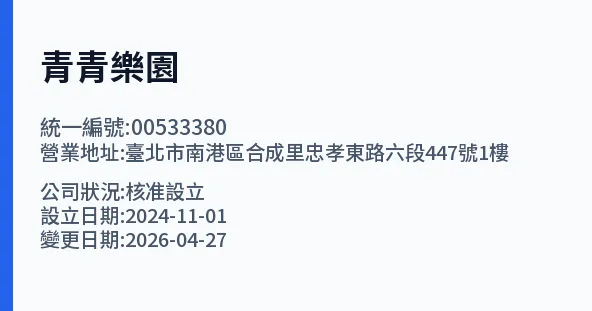 青青樂園的照片-統編 00533380(臺北市) 公司登記資料與營業項目詳細圖表