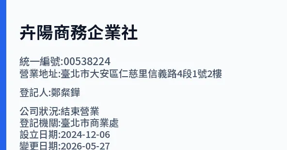 卉陽商務企業社的照片-統編 00538224(臺北市) 公司登記資料與營業項目詳細圖表