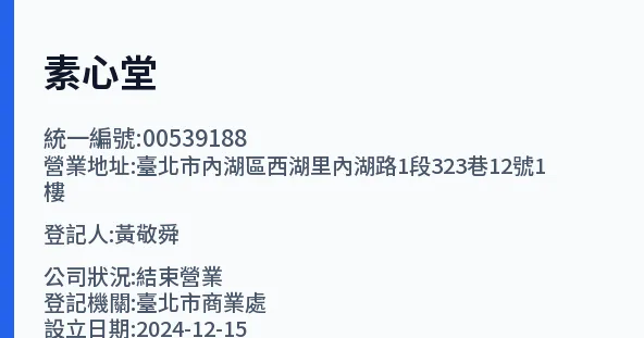 素心堂的照片-統編 00539188(臺北市) 公司登記資料與營業項目詳細圖表