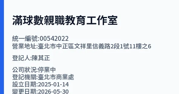 滿球數親職教育工作室的照片-統編 00542022(臺北市) 公司登記資料與營業項目詳細圖表