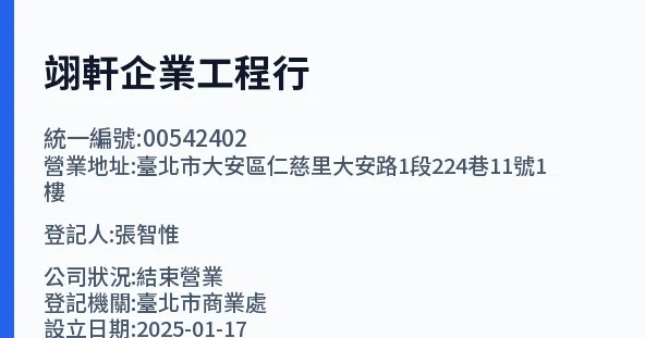 翊軒企業工程行的照片-統編 00542402(臺北市) 公司登記資料與營業項目詳細圖表