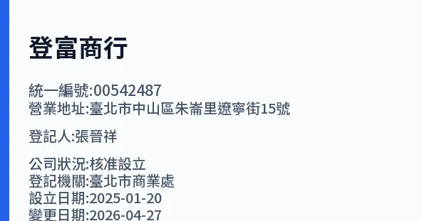 登富商行的照片-統編 00542487(臺北市) 公司登記資料與營業項目詳細圖表