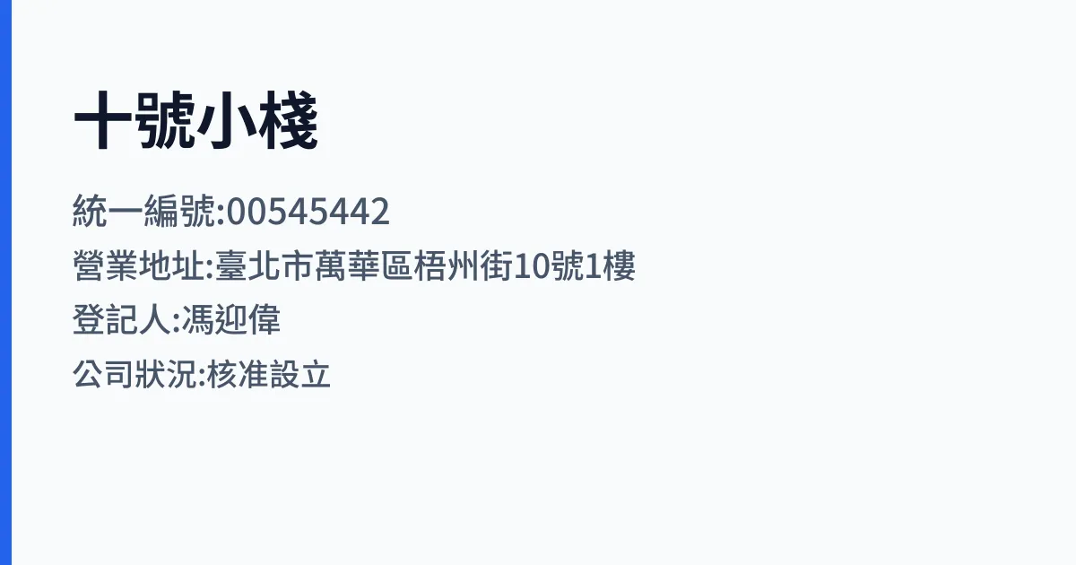 十號小棧 - 統編 00545442(臺北市) 公司登記資料與營業項目詳細圖表