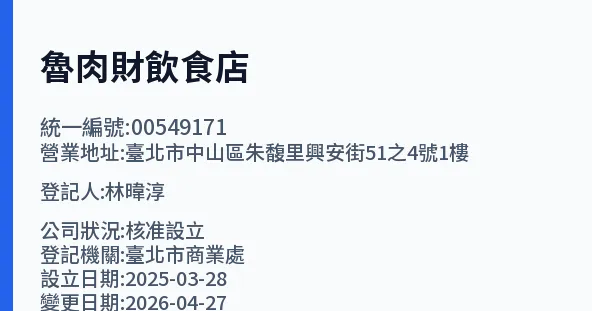 魯肉財飲食店的照片-統編 00549171(臺北市) 公司登記資料與營業項目詳細圖表