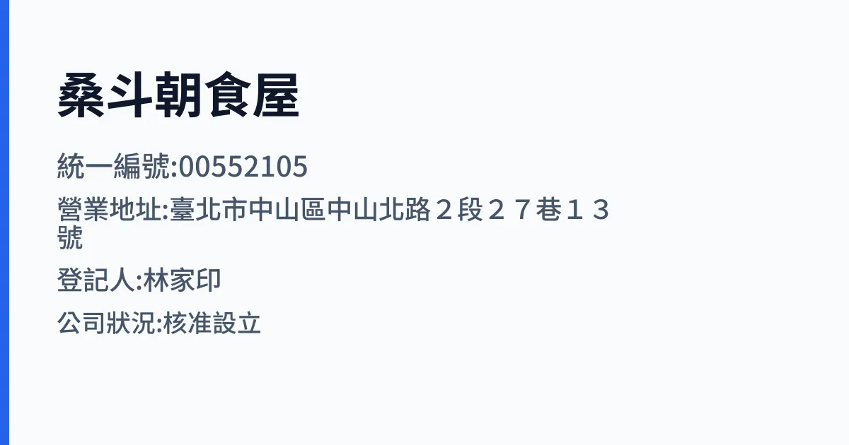 桑斗朝食屋 - 統編 00552105(臺北市) 公司登記資料與營業項目詳細圖表