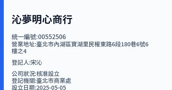 沁夢明心商行的照片-統編 00552506(臺北市) 公司登記資料與營業項目詳細圖表