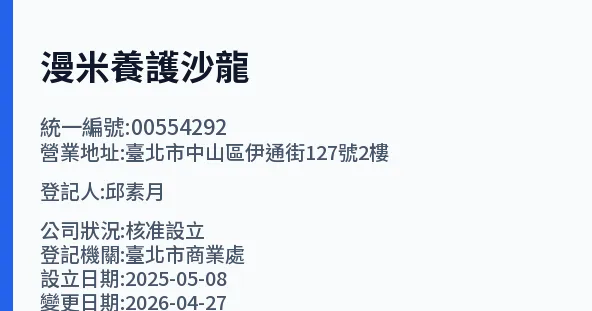 漫米養護沙龍的照片-統編 00554292(臺北市) 公司登記資料與營業項目詳細圖表