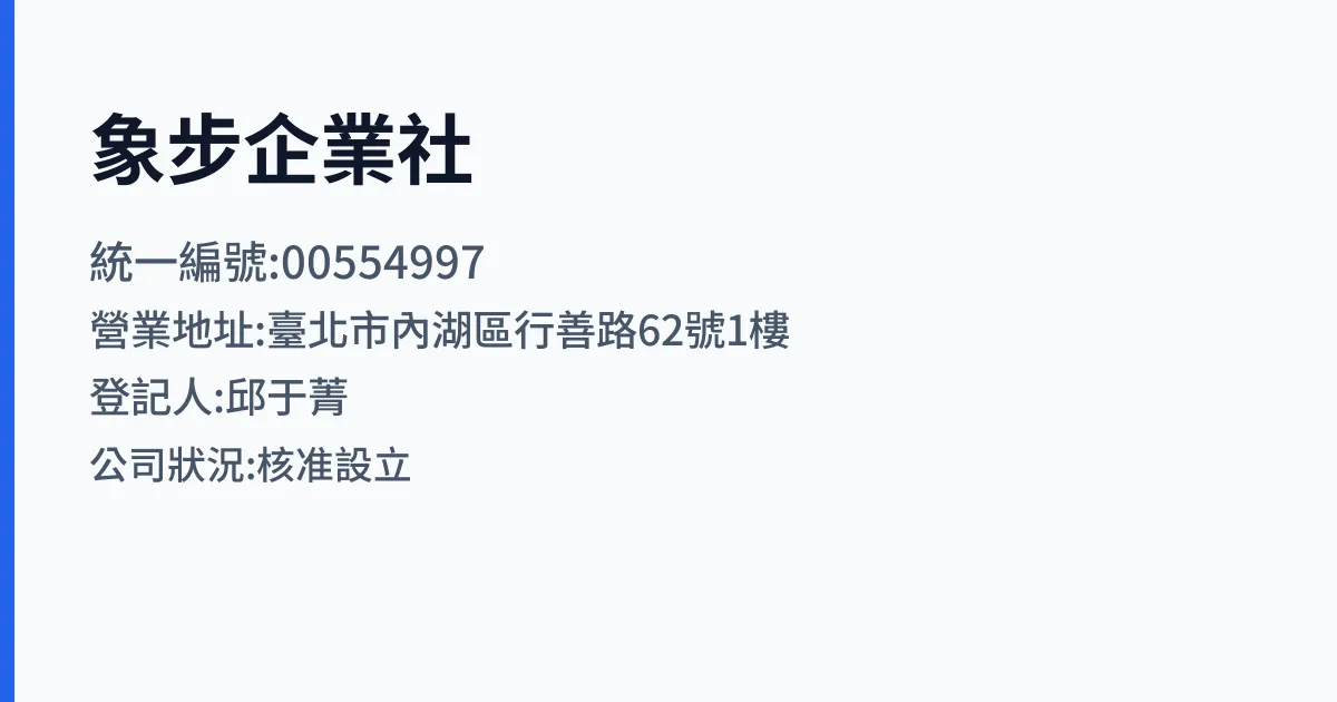 象步企業社 - 統編 00554997(臺北市) 公司登記資料與營業項目詳細圖表