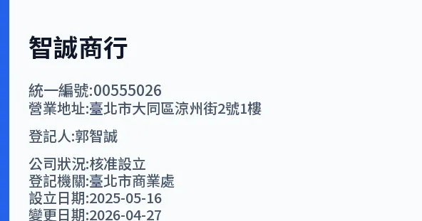 智誠商行的照片-統編 00555026(臺北市) 公司登記資料與營業項目詳細圖表