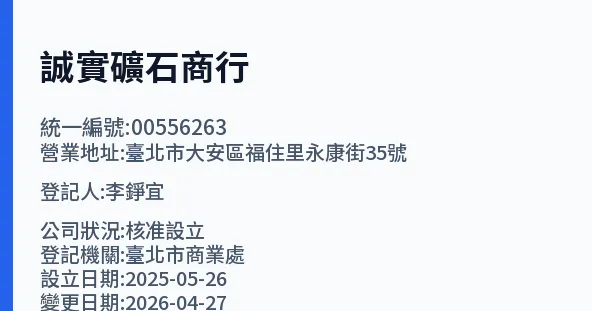 誠實礦石商行的照片-統編 00556263(臺北市) 公司登記資料與營業項目詳細圖表
