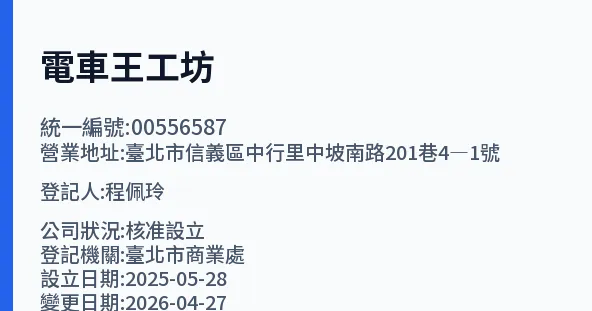 電車王工坊的照片-統編 00556587(臺北市) 公司登記資料與營業項目詳細圖表