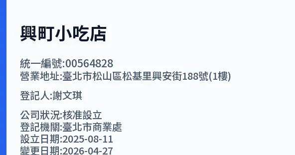 興町小吃店的照片-統編 00564828(臺北市) 公司登記資料與營業項目詳細圖表
