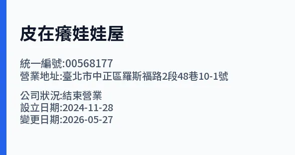 皮在癢娃娃屋的照片-統編 00568177(臺北市) 公司登記資料與營業項目詳細圖表