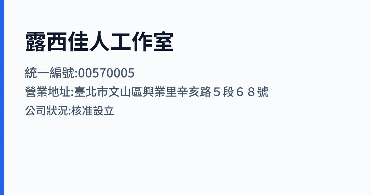 露西佳人工作室 - 統編 00570005(臺北市) 公司登記資料與營業項目詳細圖表
