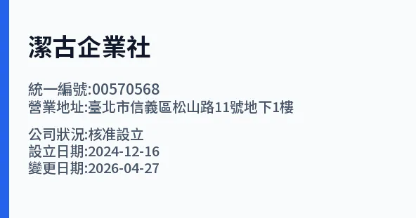 潔古企業社的照片-統編 00570568(臺北市) 公司登記資料與營業項目詳細圖表