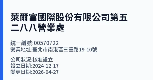 萊爾富國際股份有限公司第五二八八營業處的照片-統編 00570722(臺北市) 公司登記資料與營業項目詳細圖表