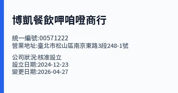 博凱餐飲呷咱噔商行的照片-統編 00571222(臺北市) 公司登記資料與營業項目詳細圖表