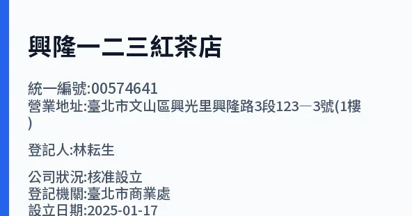 興隆一二三紅茶店的照片-統編 00574641(臺北市) 公司登記資料與營業項目詳細圖表