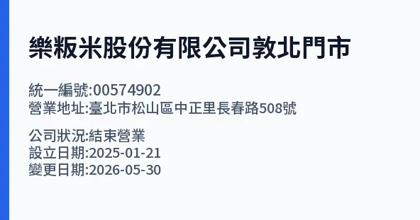 樂粄米股份有限公司敦北門市的照片-統編 00574902(臺北市) 公司登記資料與營業項目詳細圖表