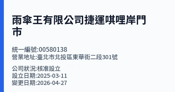 雨傘王有限公司捷運唭哩岸門市的照片-統編 00580138(臺北市) 公司登記資料與營業項目詳細圖表