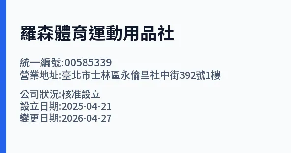 羅森體育運動用品社的照片-統編 00585339(臺北市) 公司登記資料與營業項目詳細圖表