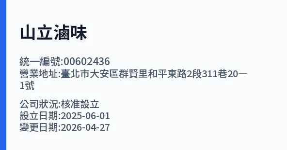 山立滷味的照片-統編 00602436(臺北市) 公司登記資料與營業項目詳細圖表
