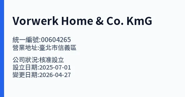 Vorwerk Home & Co. KmG的照片-統編 00604265(臺北市) 公司登記資料與營業項目詳細圖表