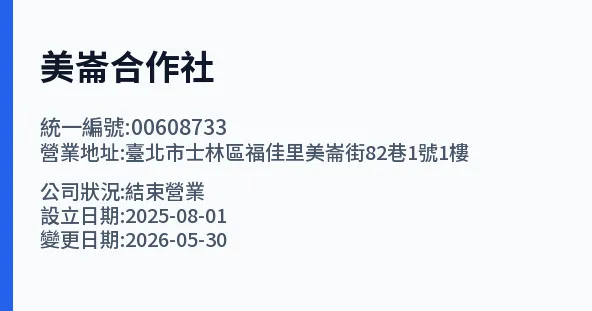美崙合作社的照片-統編 00608733(臺北市) 公司登記資料與營業項目詳細圖表