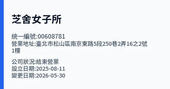 芝舍女子所的照片-統編 00608781(臺北市) 公司登記資料與營業項目詳細圖表