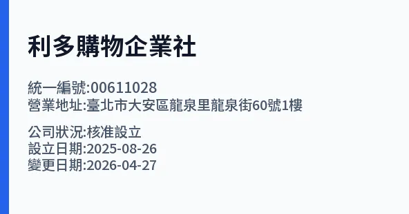 利多購物企業社的照片-統編 00611028(臺北市) 公司登記資料與營業項目詳細圖表