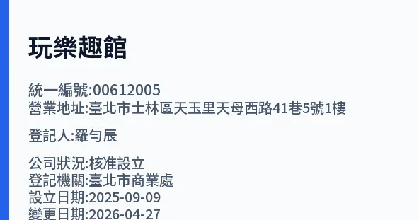 玩樂趣館的照片-統編 00612005(臺北市) 公司登記資料與營業項目詳細圖表